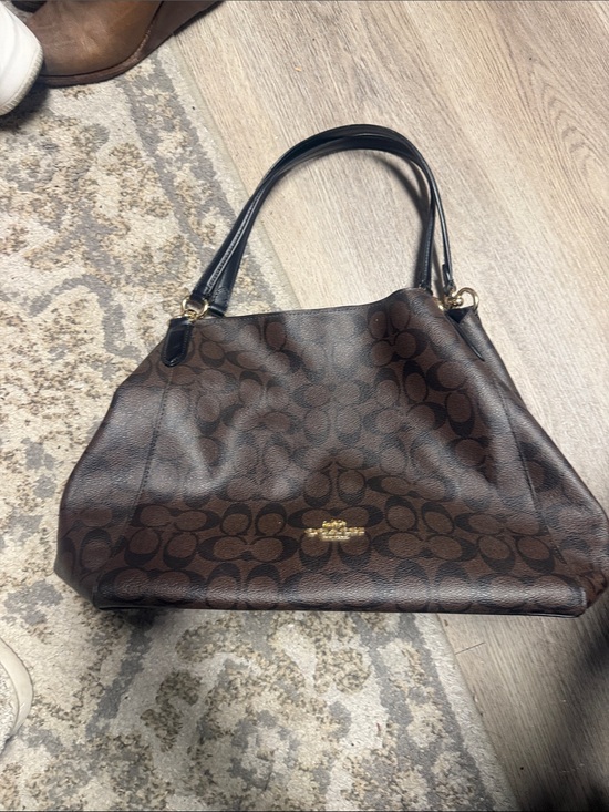 Coach | Bags | Coach Brown Signature Canvas Shoulder Bag With Black ...